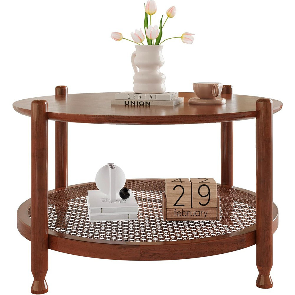 Bay Isle Home™ 32" Round Coffee Table For Living Room, 2-Tier Rustic Wood Center Table For Home ...